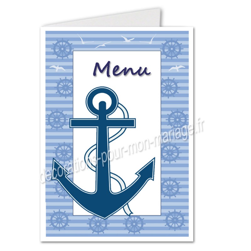 Menu décoratif mer marin ancre pour tables de mariage
